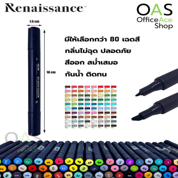 Marker Alcohol-Based Ink RENAISSANCE มาร์กเกอร์สี 2 หัว เรนาซองซ์ 80 ...