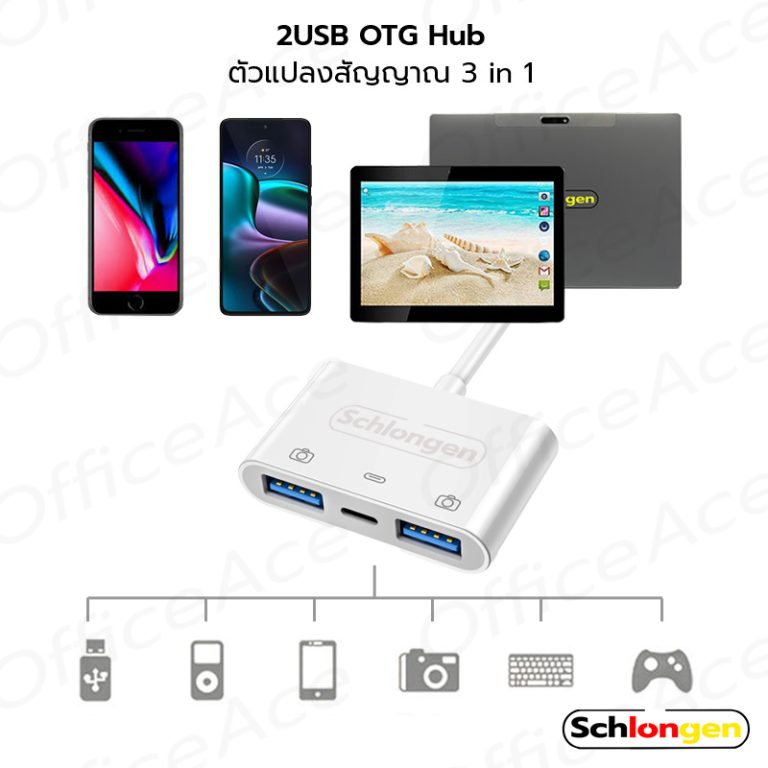 SCHLONGEN 2USB OTG Hub Lightning, Type-C ตัวแปลงสัญญาณ USB #OTG-2USB